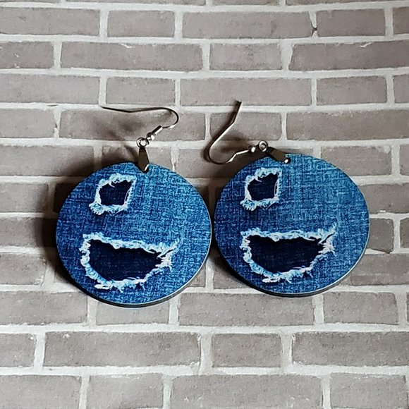 Hand Crafted | Jewelry | Womens Ripped Torn Denim Design Custom Round ...